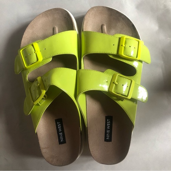 Nine West | Shoes | Nine West Green Yellow Fluorescent Platform Slides ...